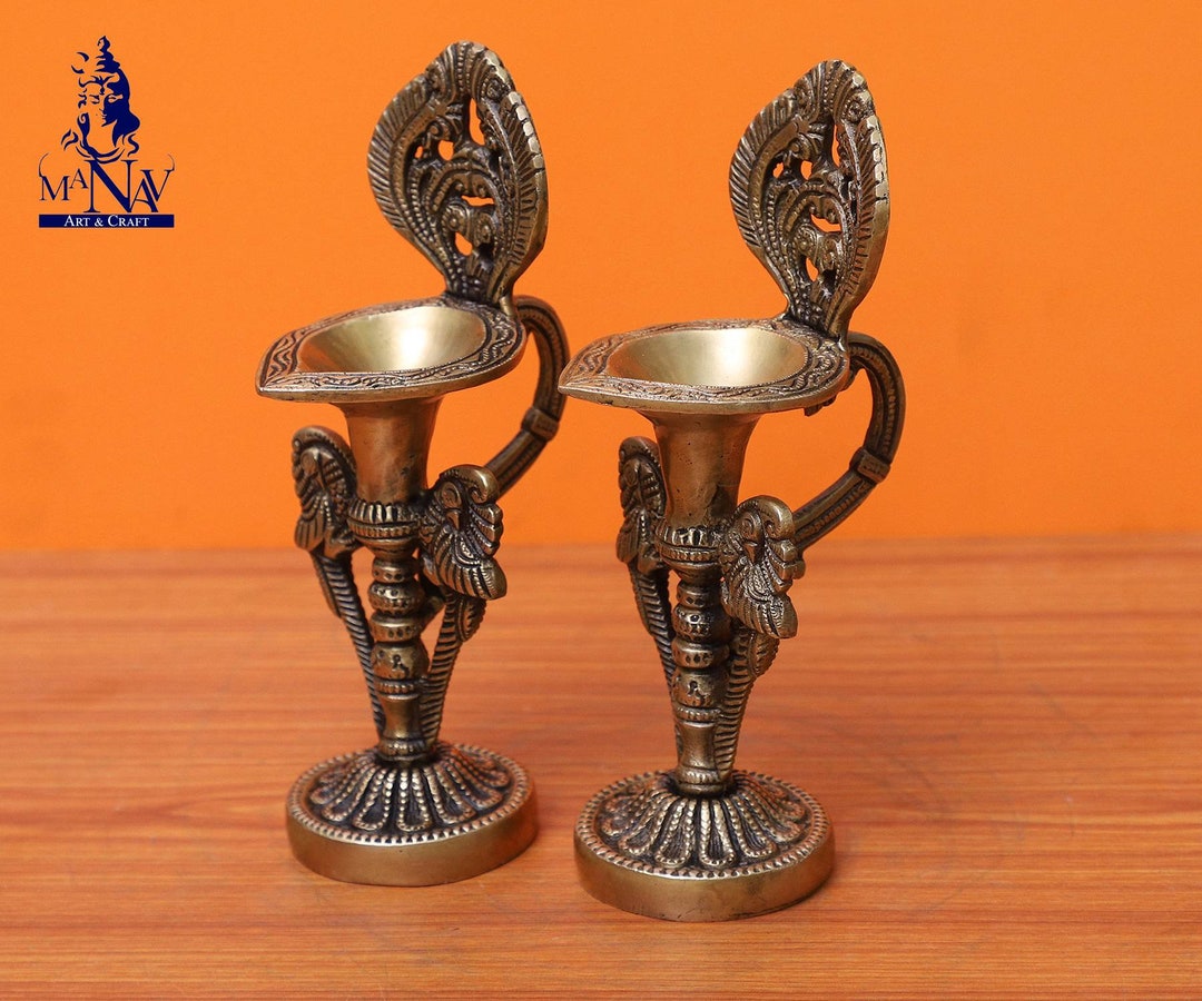 Brass Parrot Diya: Indian Deepak Oil Lamp, Home Temple Decor (22 CM) - Etsy