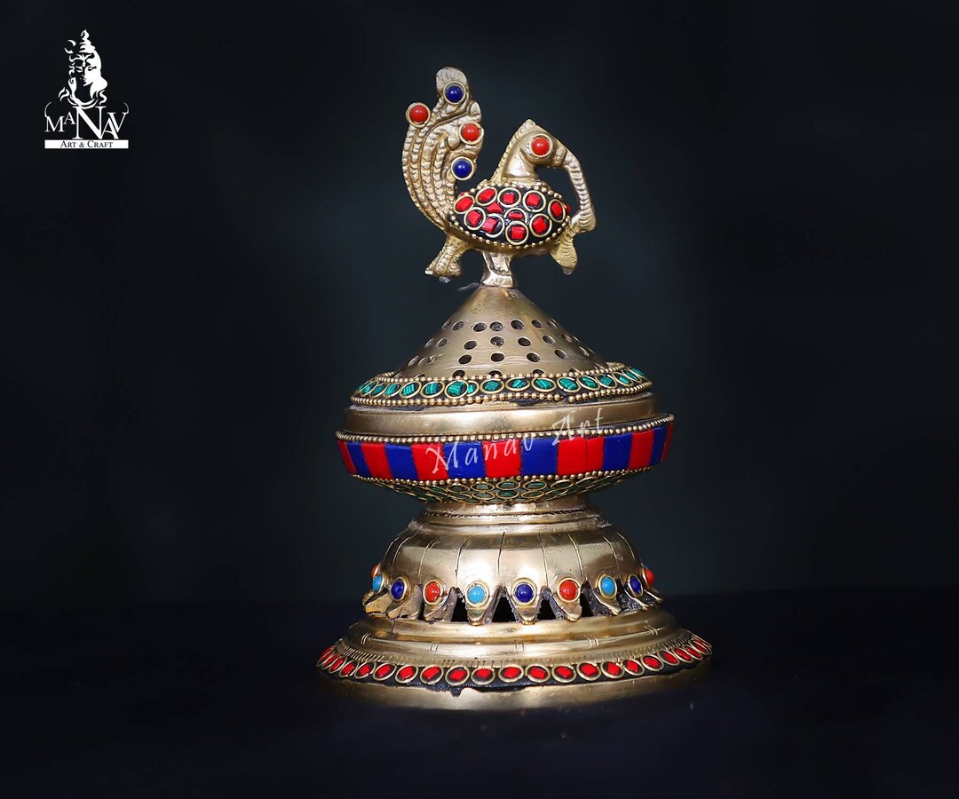 Brass Loban Lamp: Dhoop Dani Incense Burner With Peacock - Etsy