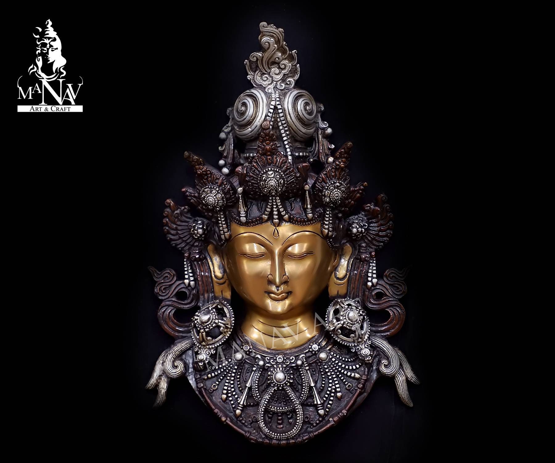 Brass Tara Face Mask: Dual Tone Wall Hanging, 40 CM - Etsy