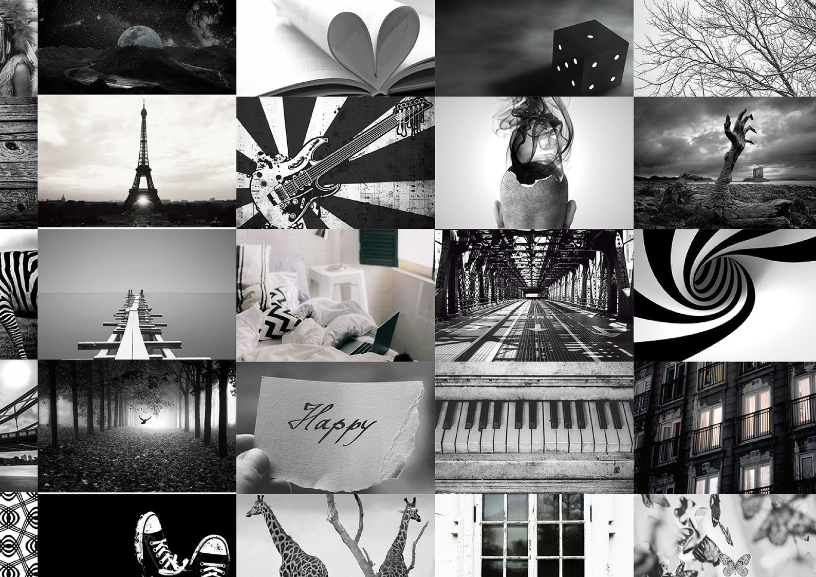 80 Pcs Black-and-white Collage 6x4 Kit Digital | Etsy