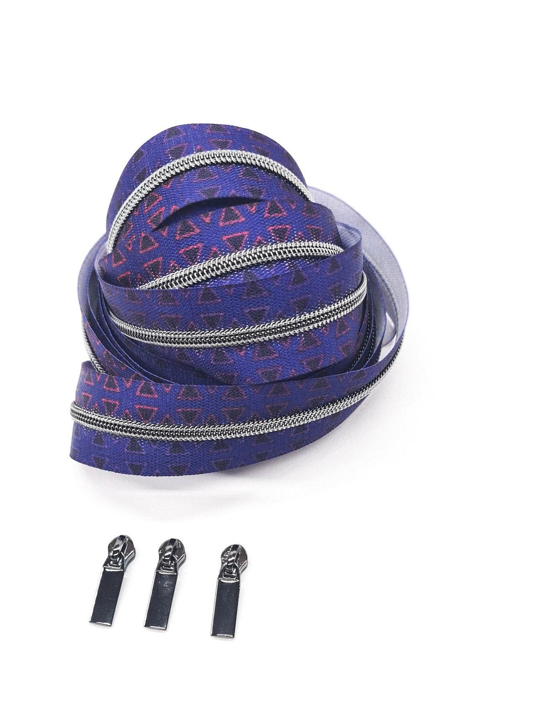 Zipper Endlessly Printed 'triangles Purple' Narrow - Etsy