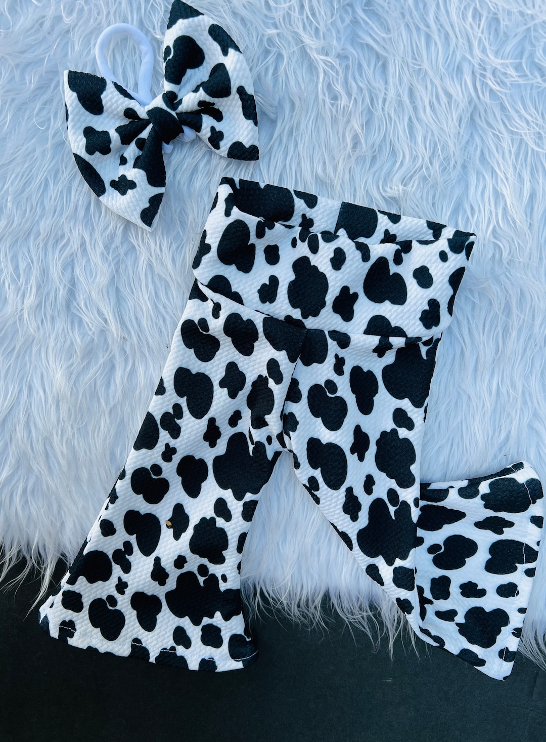 2 Pc. Baby Girl Cow Print Flare Leg Pants Outfit/baby Cow Spots Pants ...