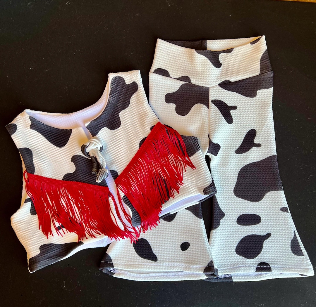 Baby Girl Black Cow Print Fringed Vest and Pants/newborn/infant/baby ...
