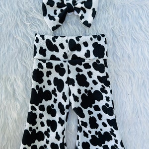 2 Pc. Baby Girl Cow Print Flare Leg Pants Outfit/baby Cow Spots Pants ...