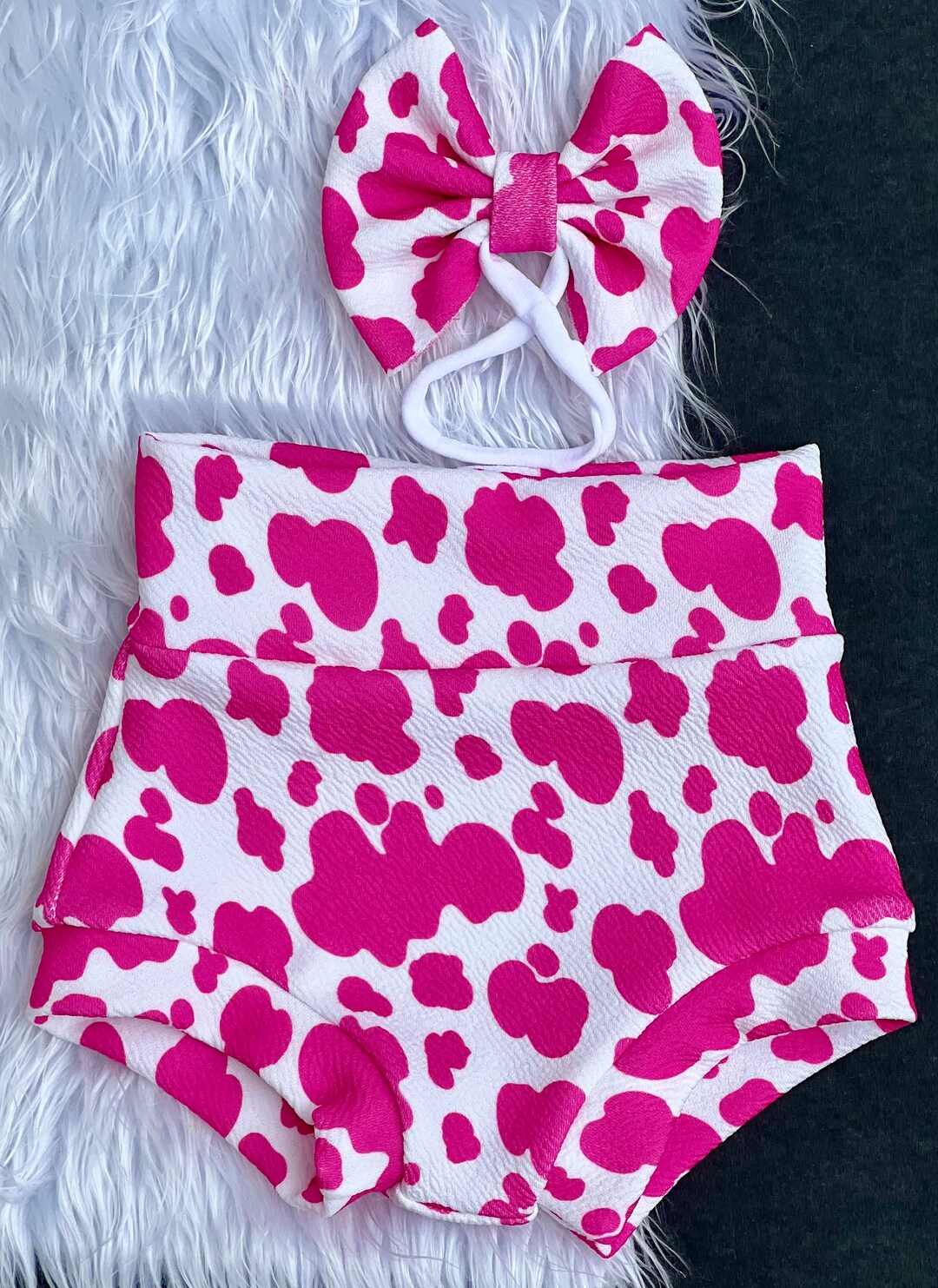 Light Girl Pink Cow Print High Waisted Bummie and Bow Set/cow Spots ...