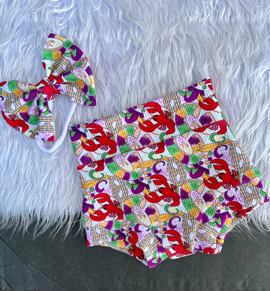 2pc. Baby Girl Mardi Gras Outfit/baby Mardi Gras Mask Bummies/crawfish ...