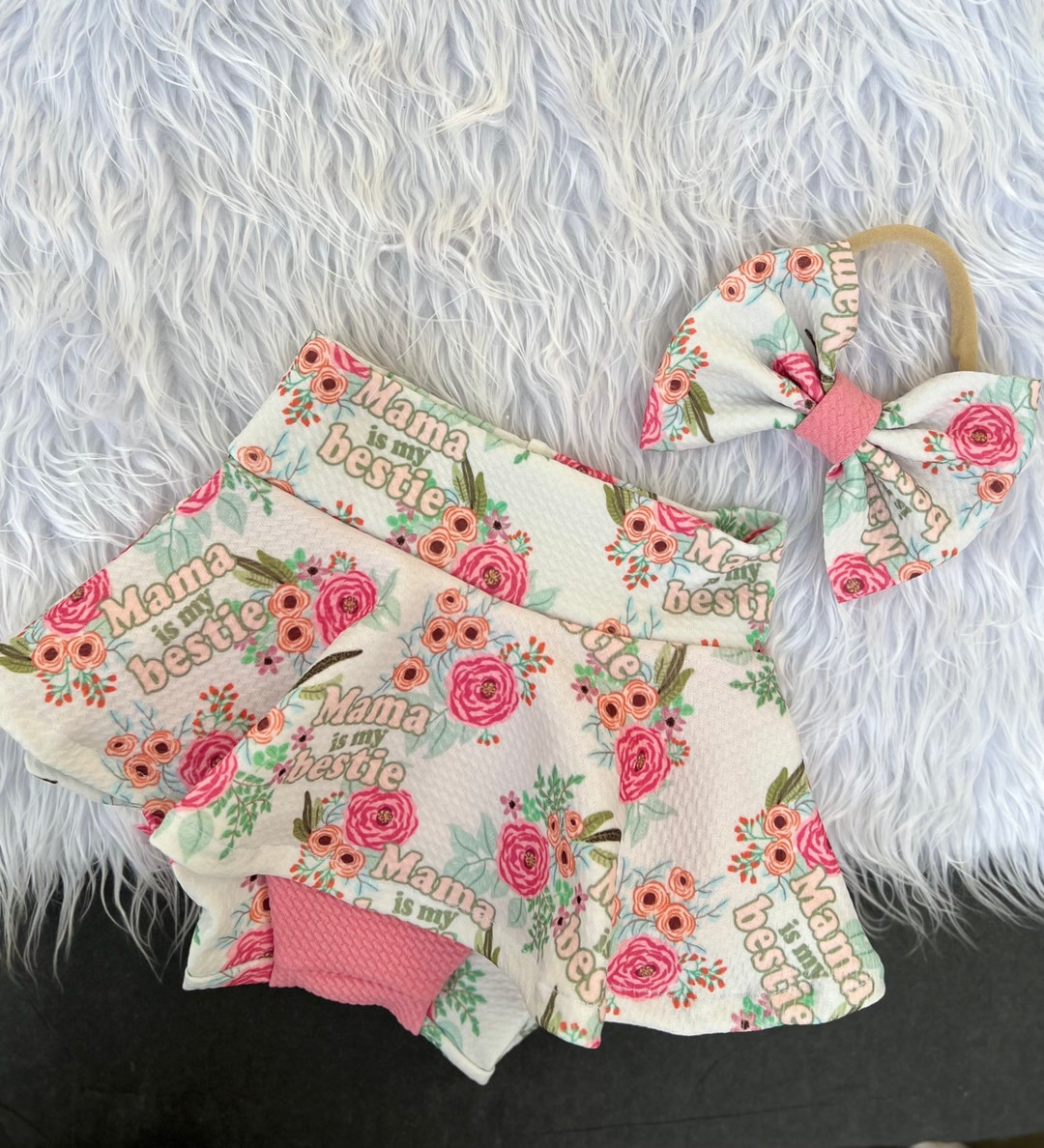 Mama is My Bestie Skirted Bummie and Bow Outfit/girls First Mothe'rs Day Outfit/bummie Set/mommy ...