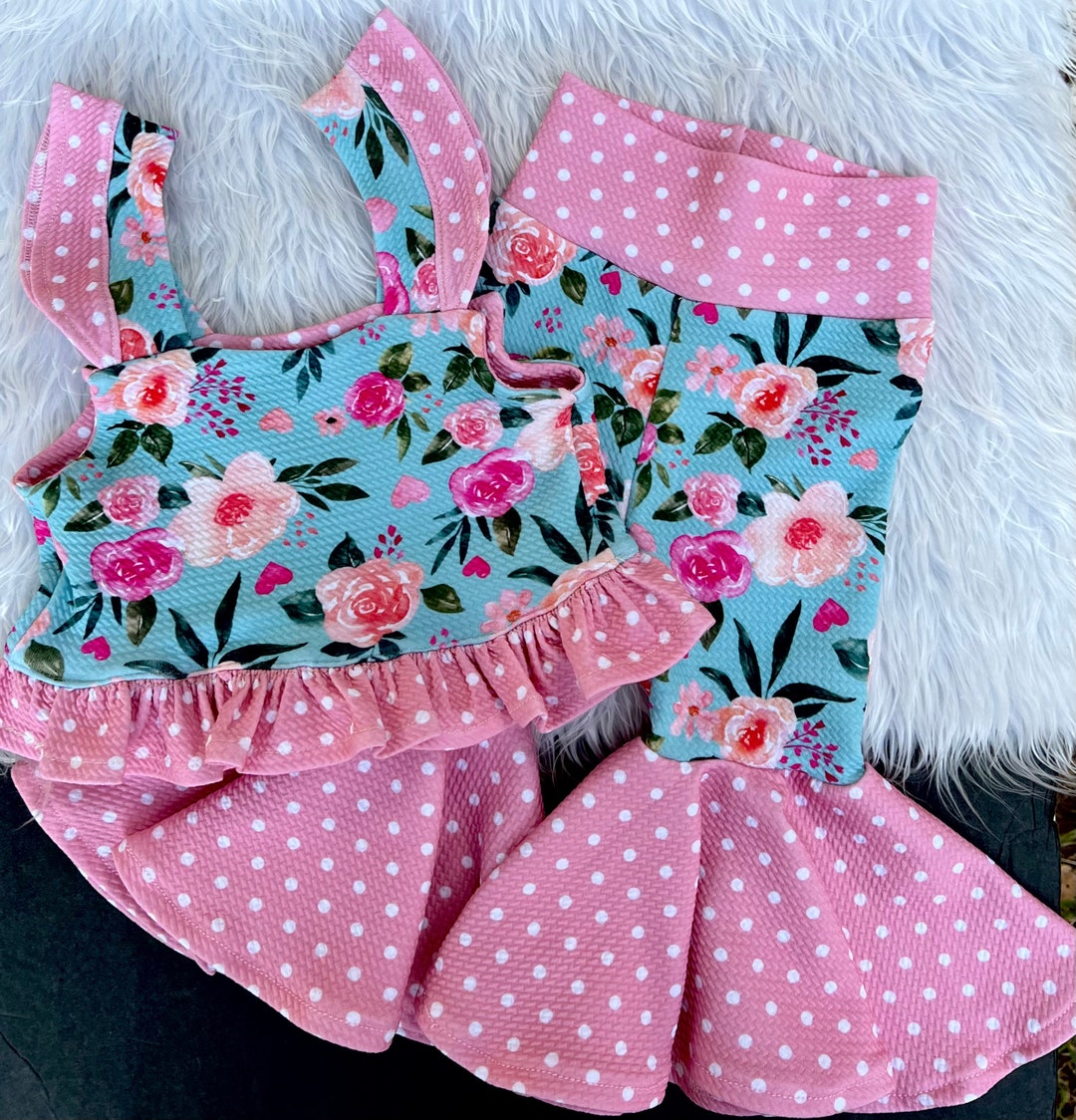 Pink and White Floral and Polka Dot Bell Botoms/baby Bell Bottoms ...