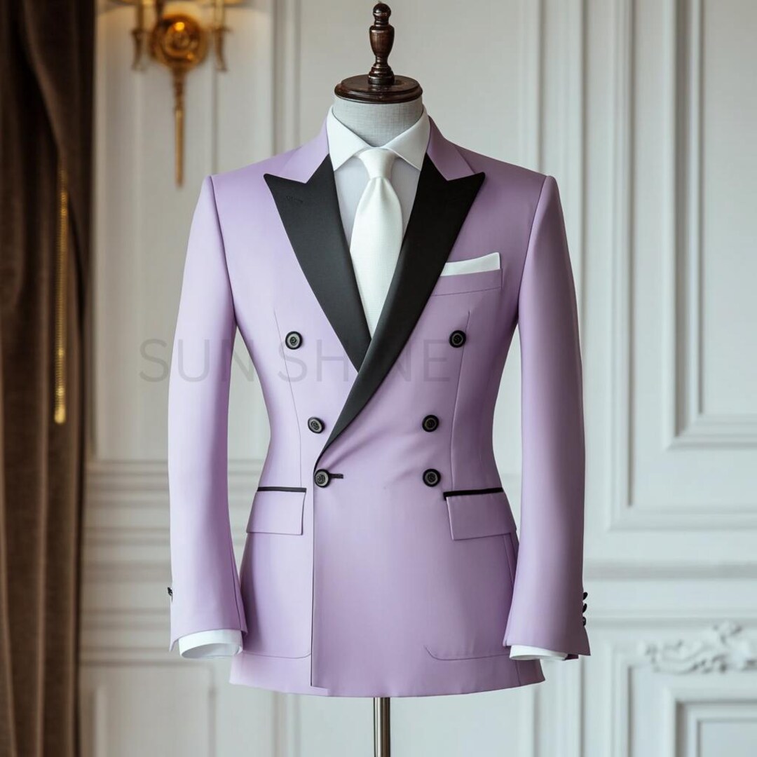 Lavender Tuxedo: Double Breasted Slim Fit Suit With Black Lapels - Etsy