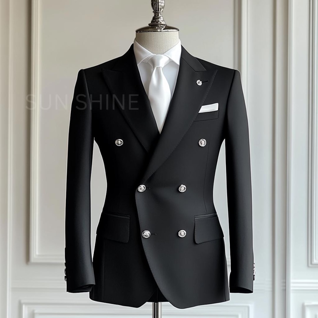 Premium BLACK Color Double Breasted Slim Fit 2 Piece Suit for Men ...