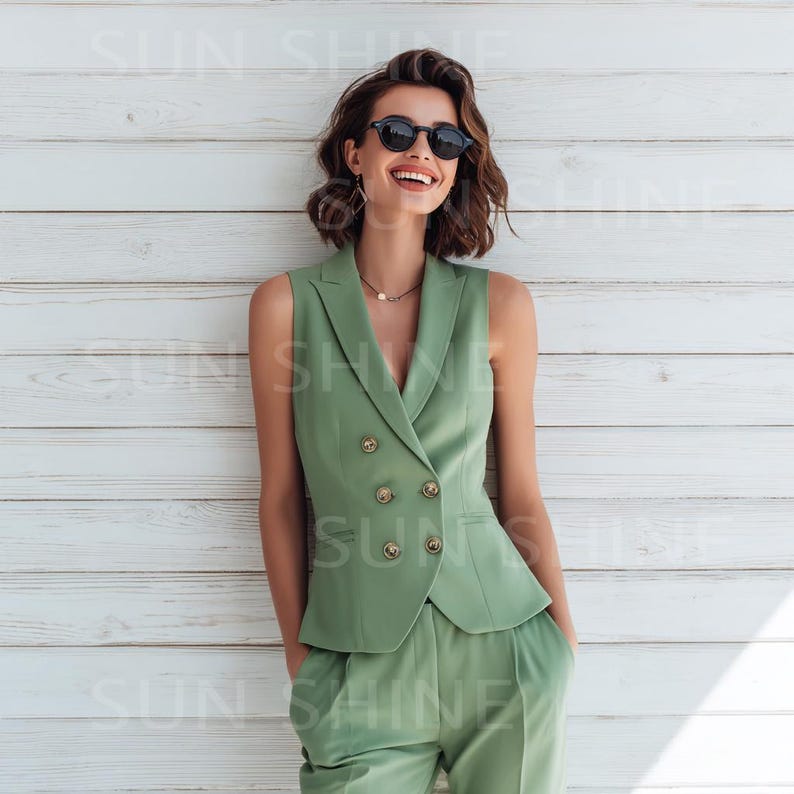 Sage Green Pantsuit: Women's Tailored Vest & Trousers - Modern Wedding ...