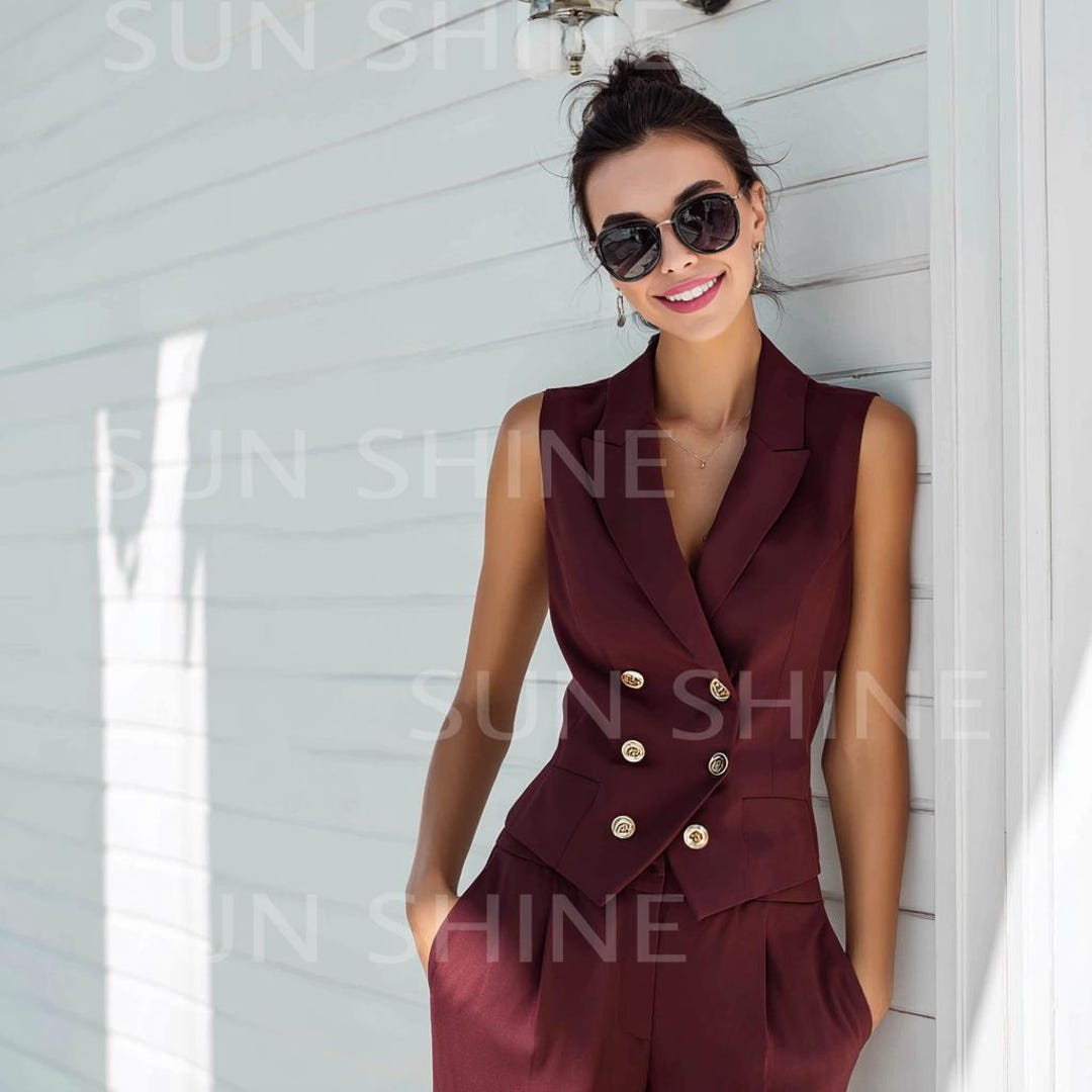 Dark Burgundy Pantsuit: Tailored Vest & Trousers - Modern Wedding ...