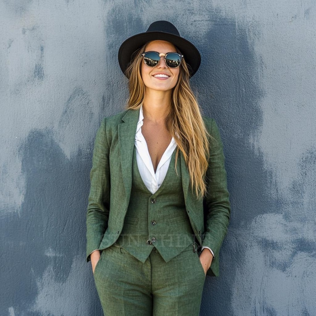 Handmade Green Linen 3-piece Suit: Women's Relax Fit - Etsy