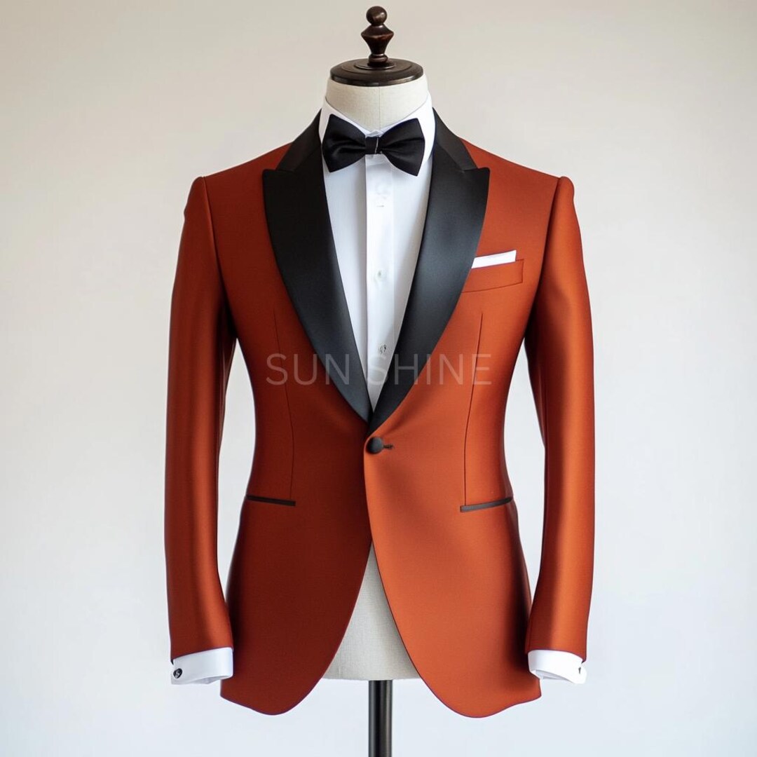 Rust Copper Tuxedo With Black Lapels Two Piece Slim Fit Suit for Men ...