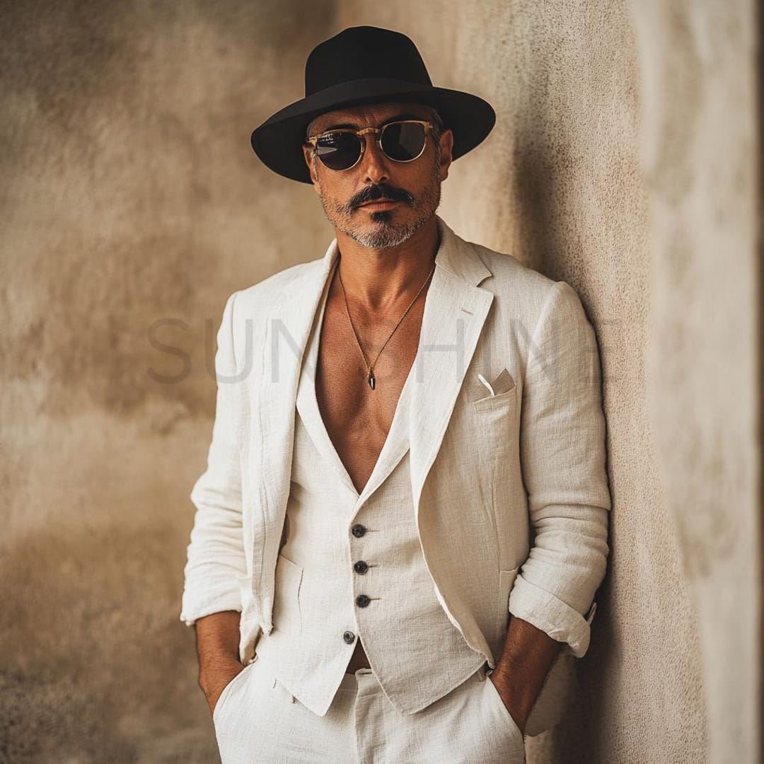 Handmade off White Linen Suit: Men's 3-piece Slim Fit - Etsy