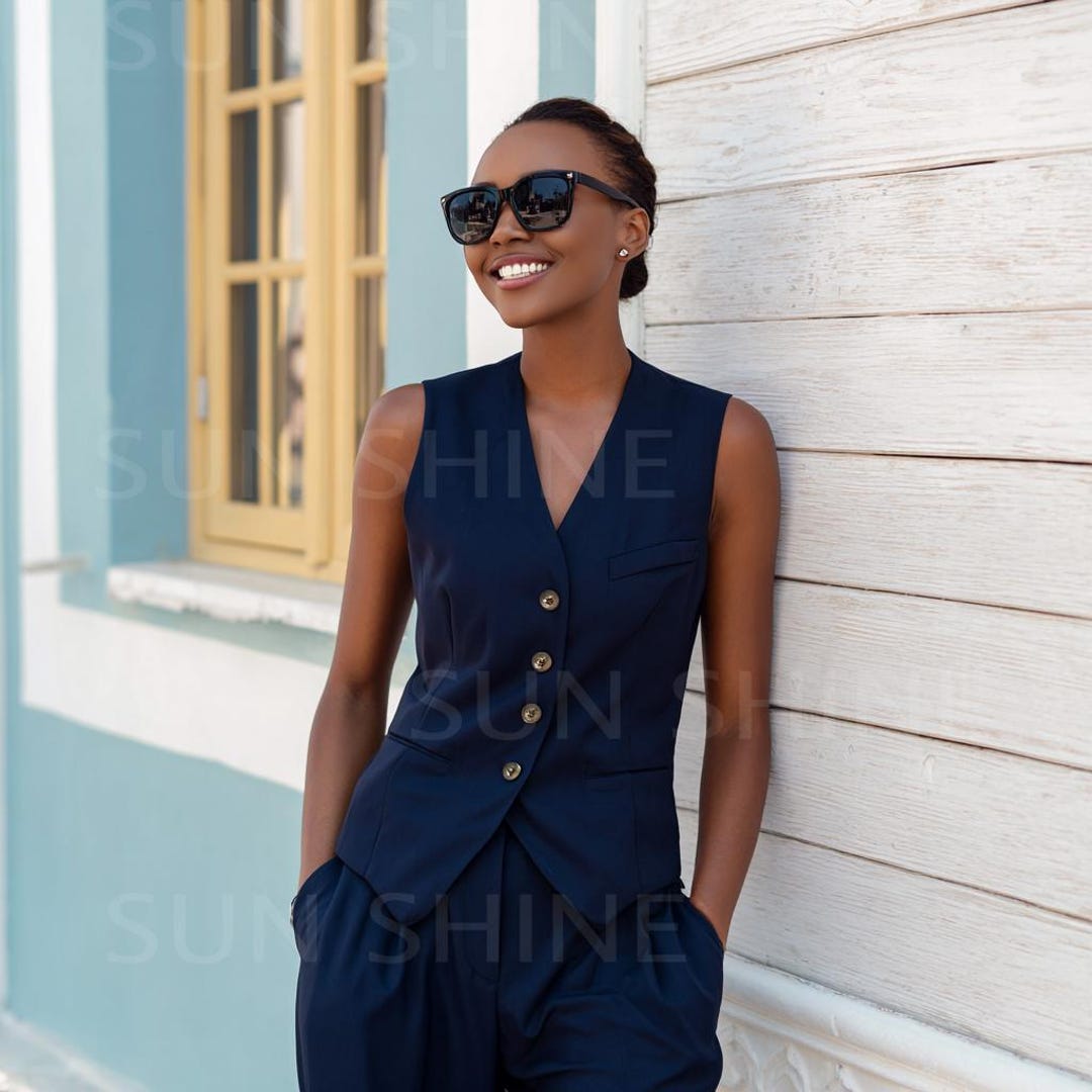 Navy Blue Vest Pantsuit: Women's Tailored Wedding Outfit - Etsy