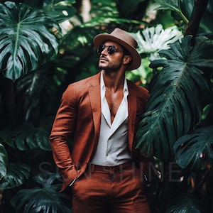 Premium Rust Suit, Men Linen Suit, 2 Piece Wedding Linen Suit ...