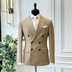 Elegant Light Brown Double Breasted Slim Fit 2 Piece Suit for Men ...