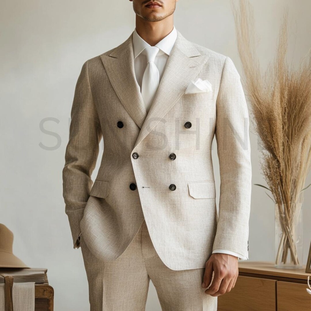 Handmade Light Beige Linen Suit: 2-piece Wedding Groomsmen Suit - Etsy