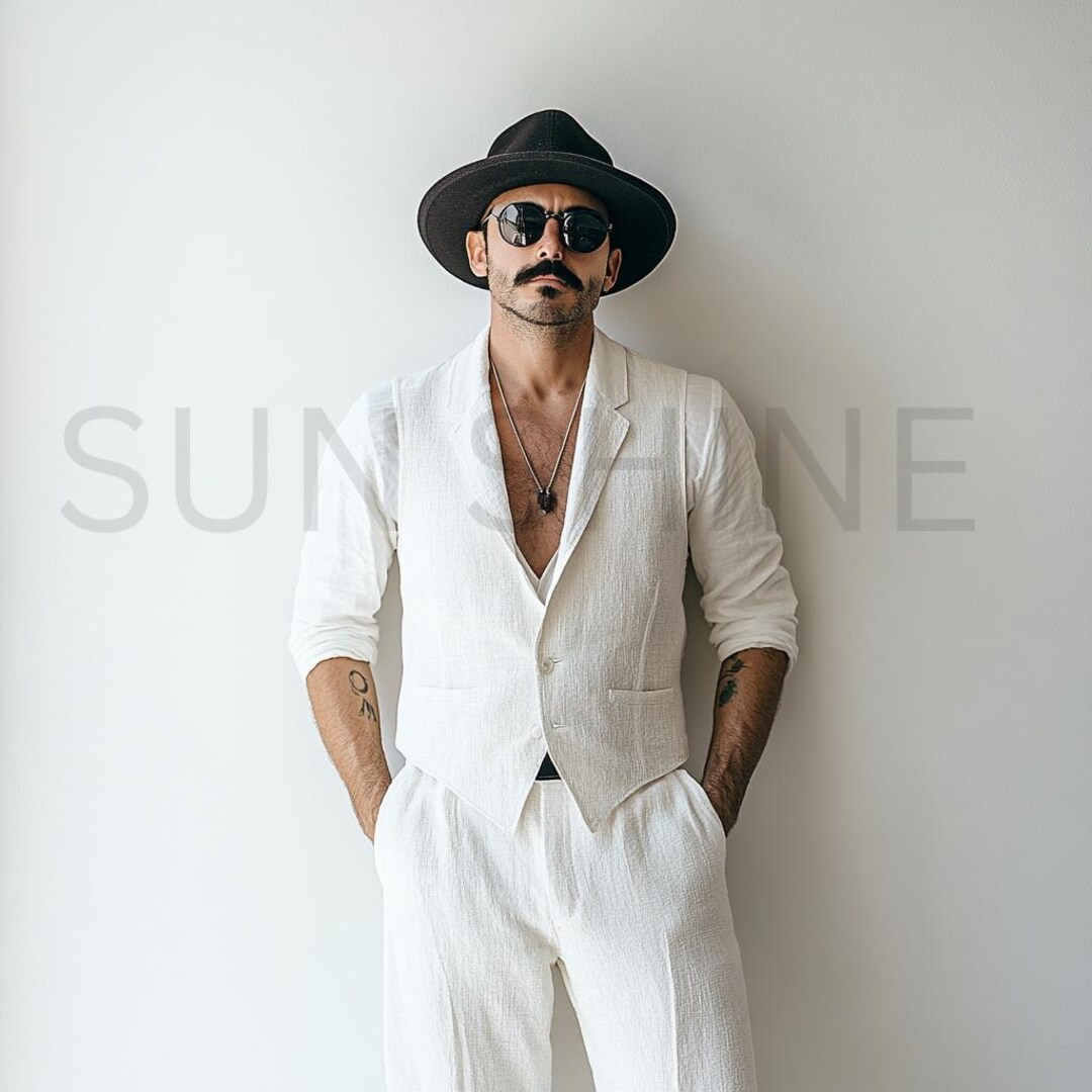 Premium White Linen Dress, Men Linen Suit, 3 Piece Wedding Groom Linen ...