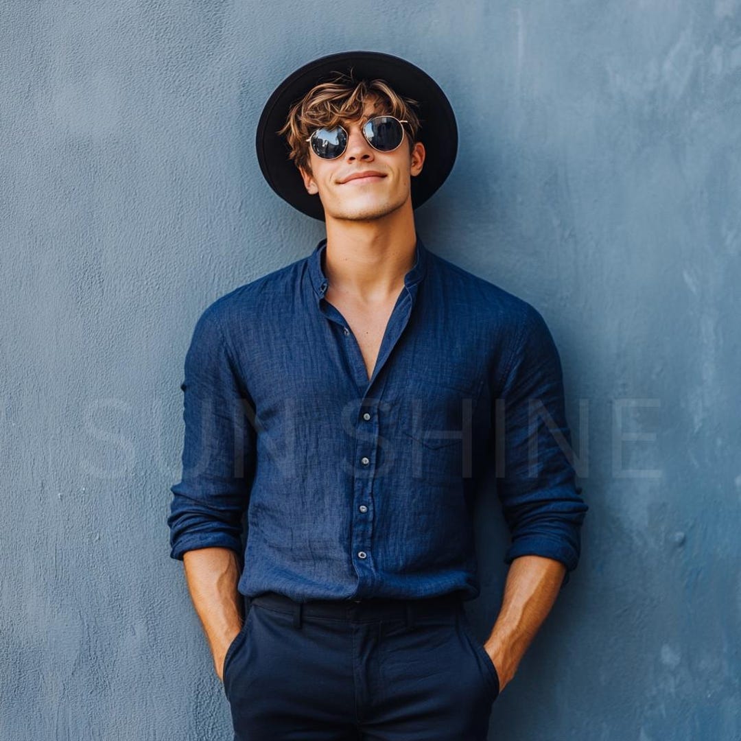 Elegant DARK BLUE Linen Shirt, Men Linen Shirt, Linen Shirt for Summer ...