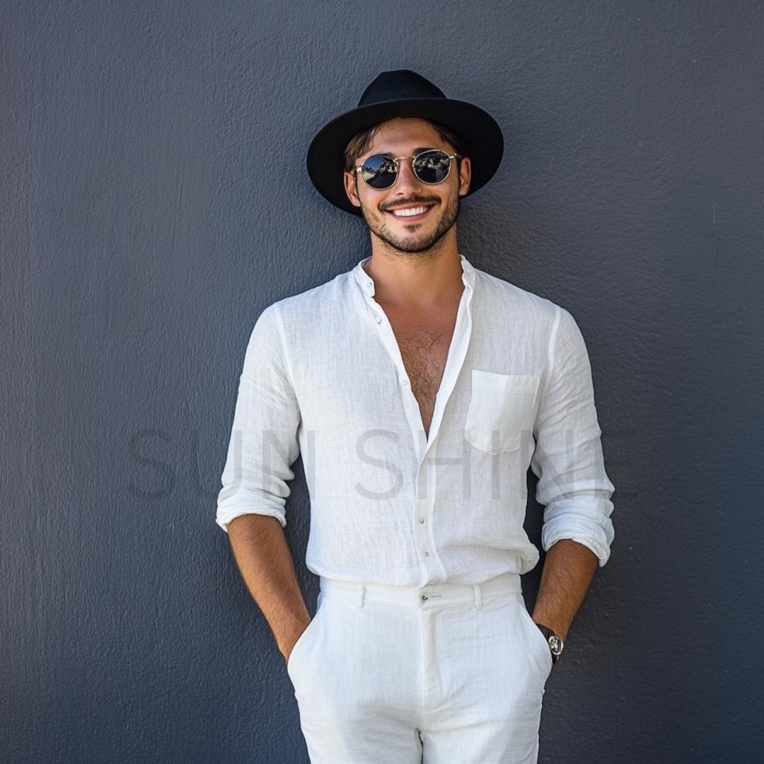 WHITE Linen Pants Shirt, Men Linen Pants Shirt, Linen Combo for Summer ...