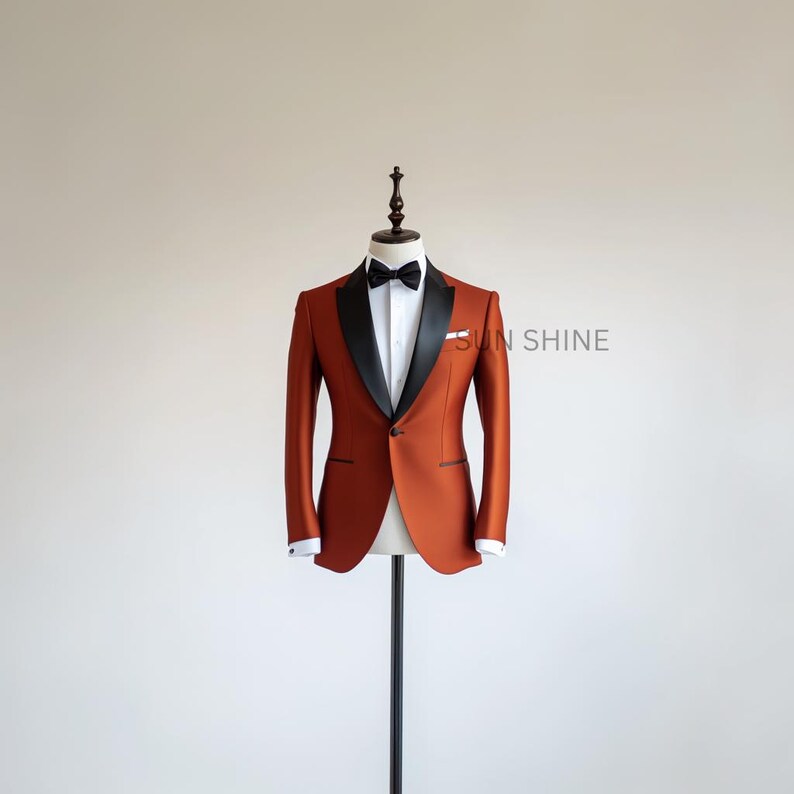 Rust Copper Tuxedo With Black Lapels Two Piece Slim Fit Suit for Men ...