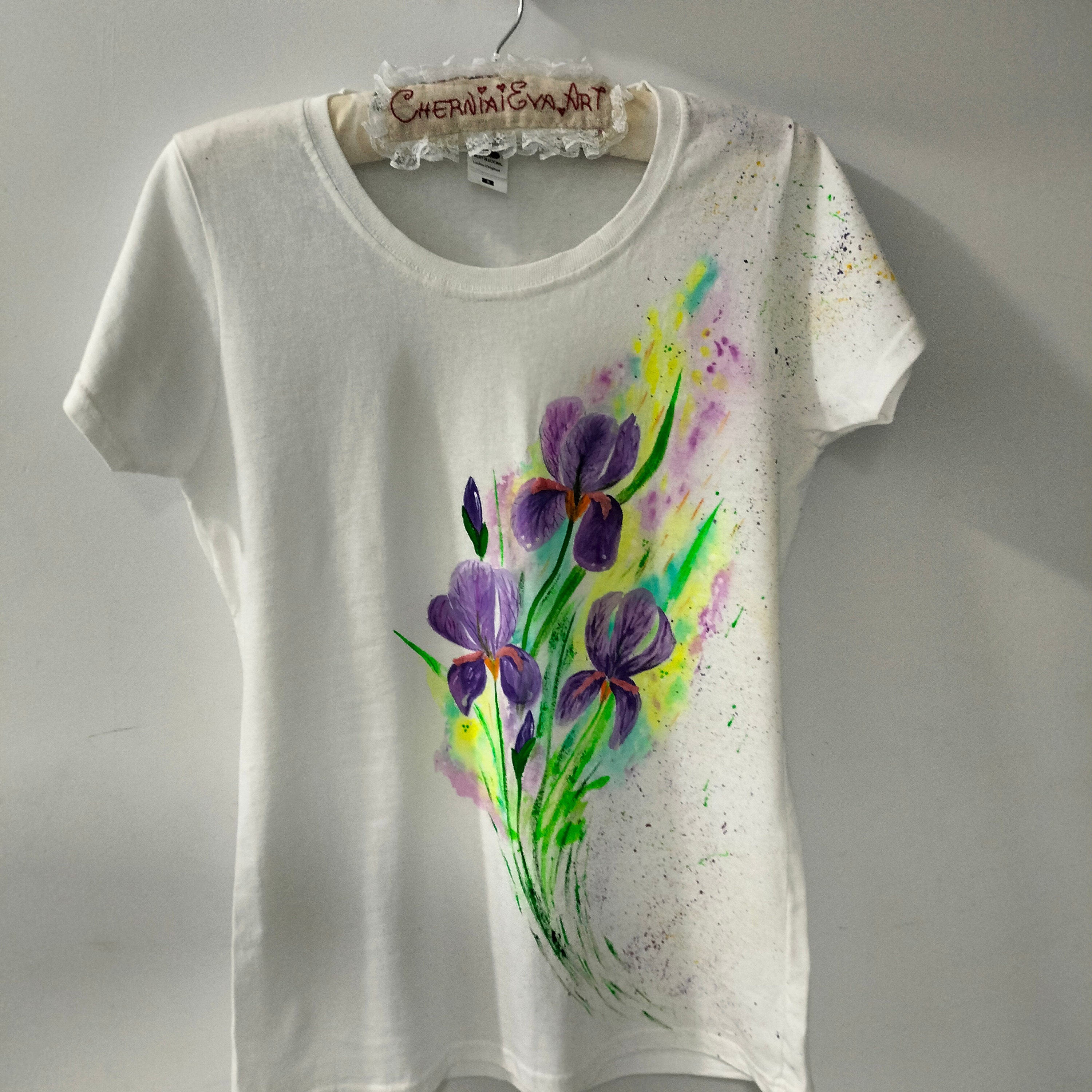 Original Painting on T-shirt, Hand-painted Womens T-shirt Irises ...