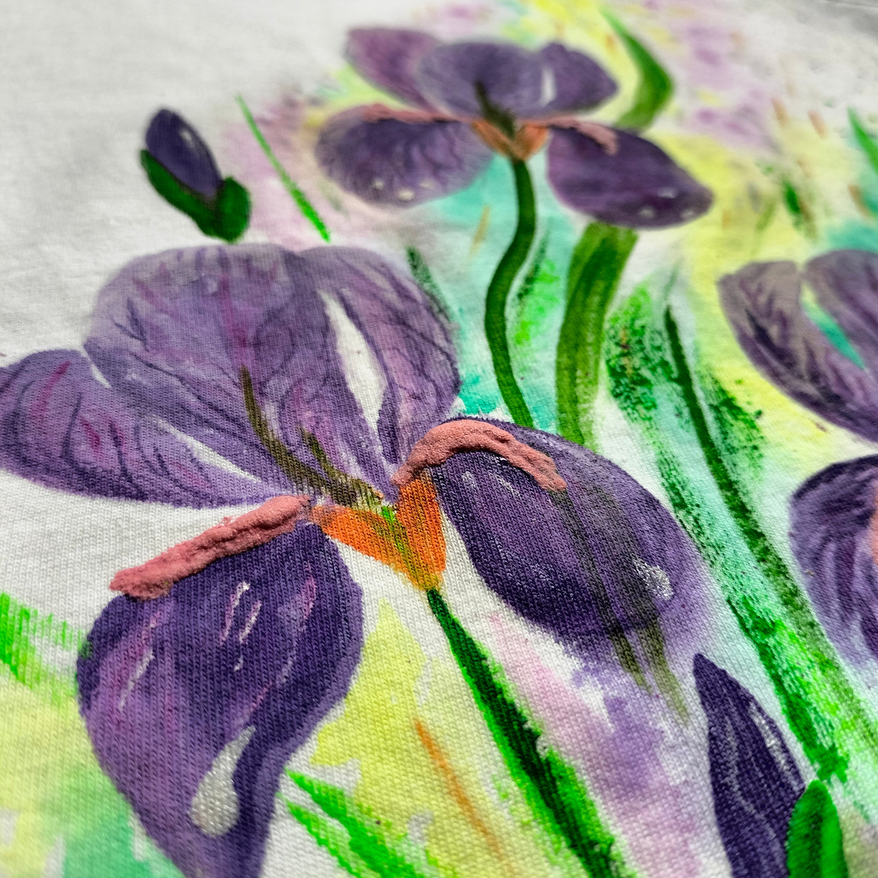 Original Painting on T-shirt, Hand-painted Womens T-shirt Irises ...