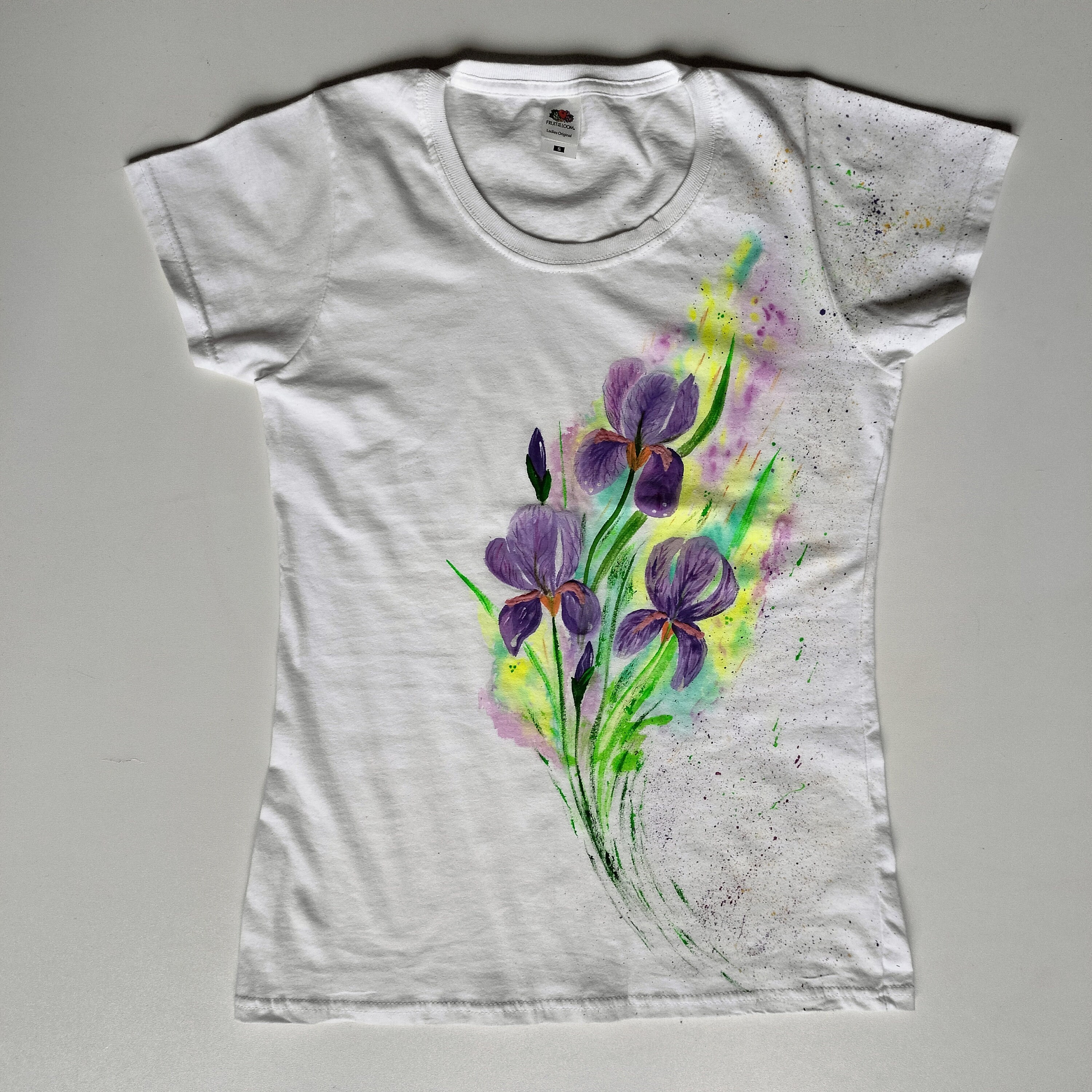 Original Painting on T-shirt, Hand-painted Womens T-shirt Irises ...