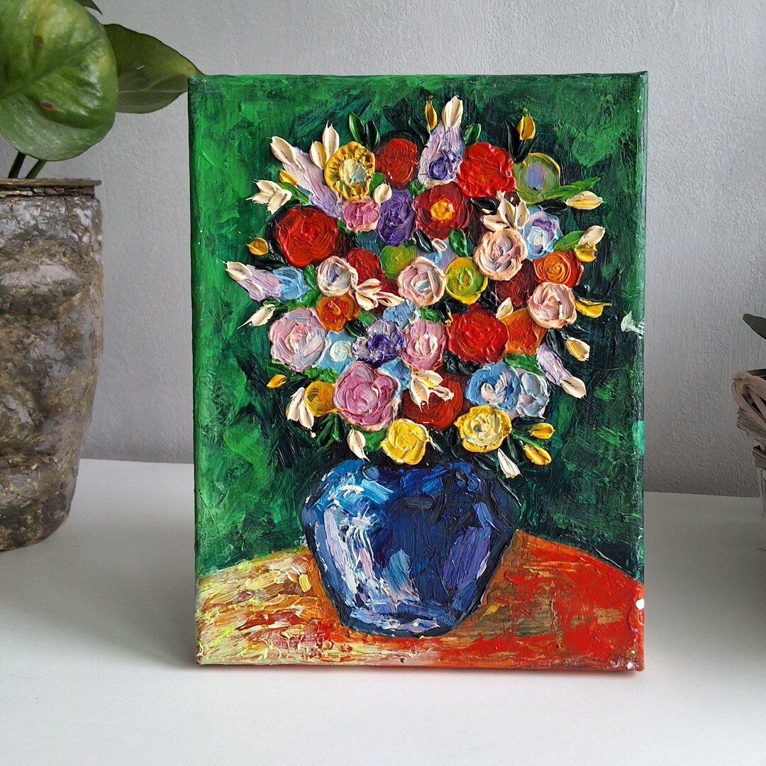Impasto Floral Oil Painting: Flowers in Vasea, Bouquet in a Vase 18*24 ...