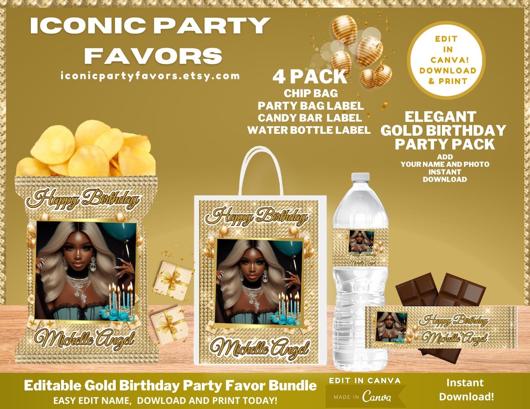 Elegant Gold Birthday Party Favor Bundle (editable, Print) - Etsy