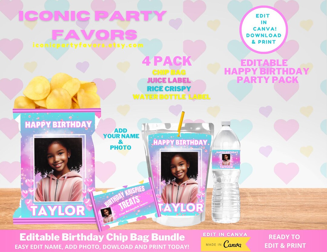 Pink Birthday Chip Bag Bundle/pink Birthday Party Favors/ Birthday Chip Bag Bundle - Etsy