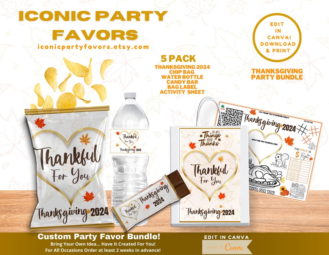 THANKSGIVING Party Chip Bag Bundle/ Editable Chip Bags/ Custom Party ...