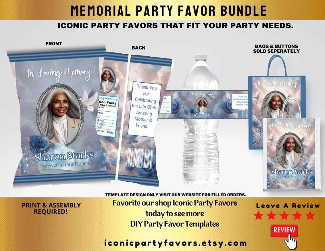 Memorial Chip Bag Party Favor Bundle: Canva Templates (digital Download ...