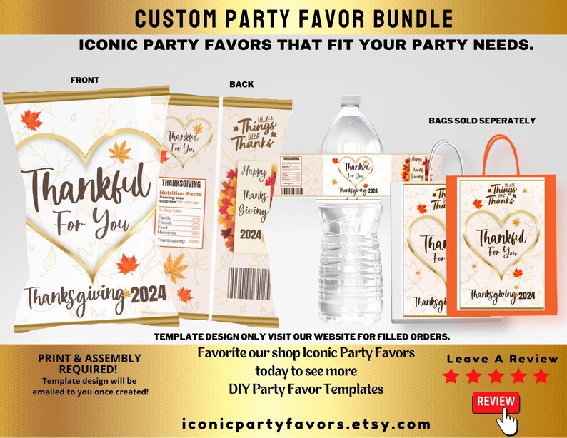 THANKSGIVING Party Chip Bag Bundle/ Editable Chip Bags/ Custom Party ...