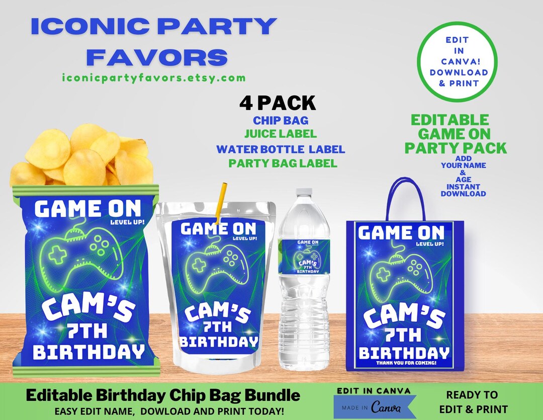 Video Game Party Favor Bundle/ Editable Video Game Birthday Template ...