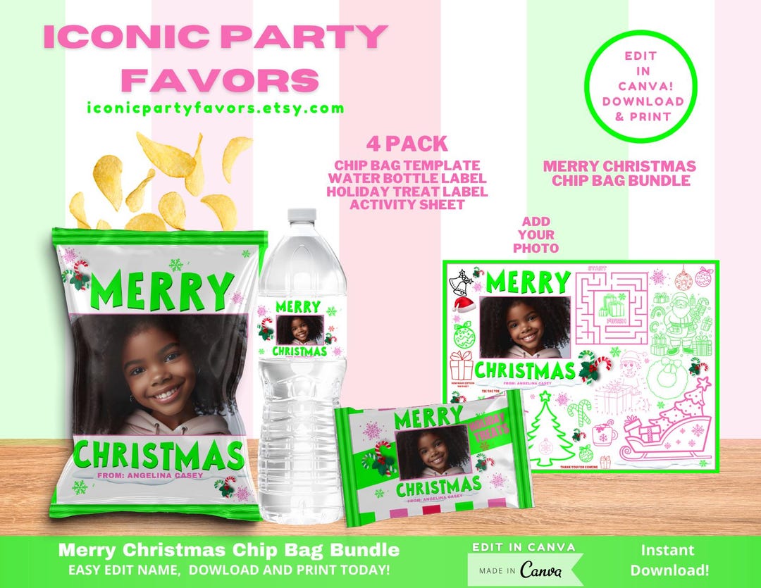 Christmas Theme Chip Bag Bundle/ Editable Christmas Chip Bags/ Custom ...