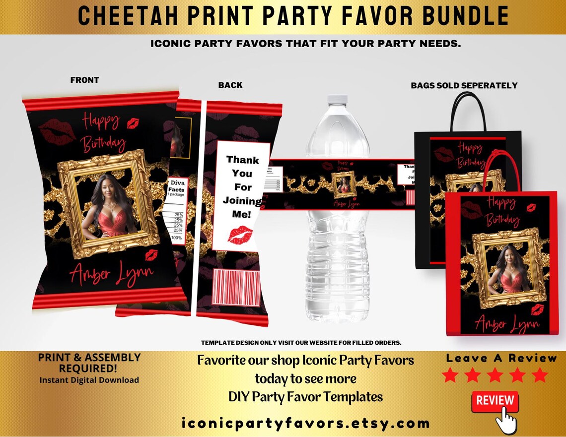 Cheetah Print Birthday Chip Bag Template: Editable Party Favor (digital ...