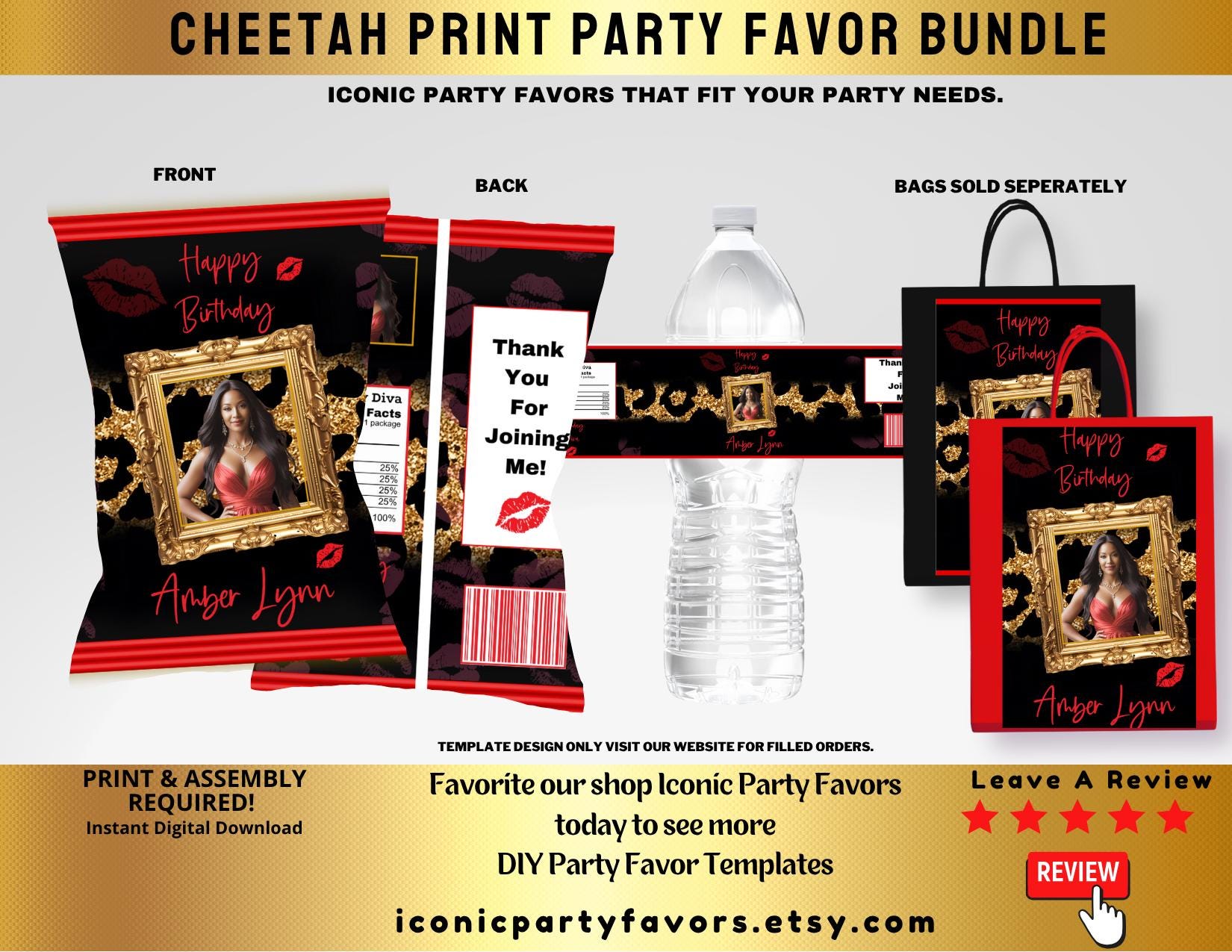 Cheetah Print Birthday Chip Bag Template: Editable Party Favor (digital ...