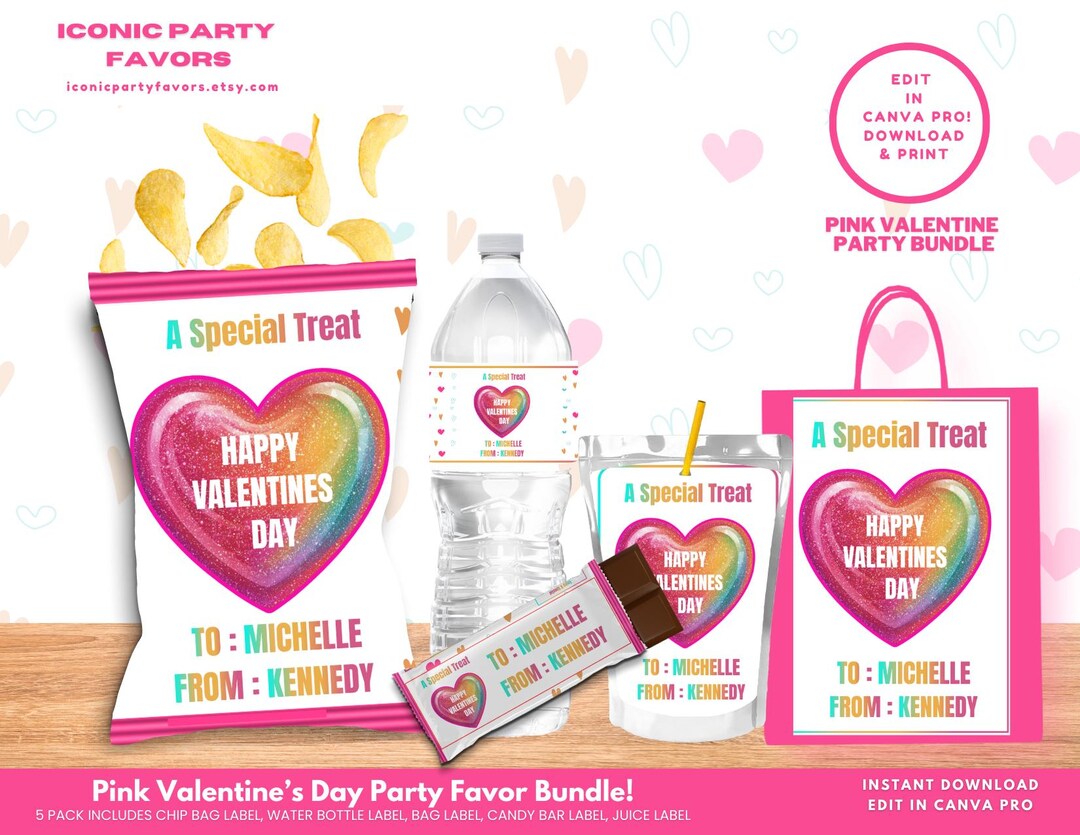 Pink Valentine's Day Party Favor Bundle (templates) - Etsy