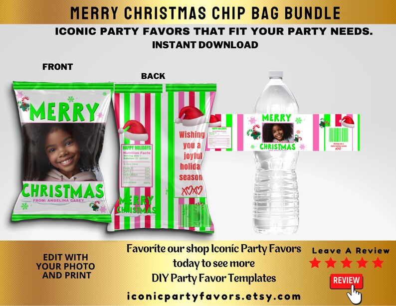 Christmas Theme Chip Bag Bundle/ Editable Christmas Chip Bags/ Custom ...