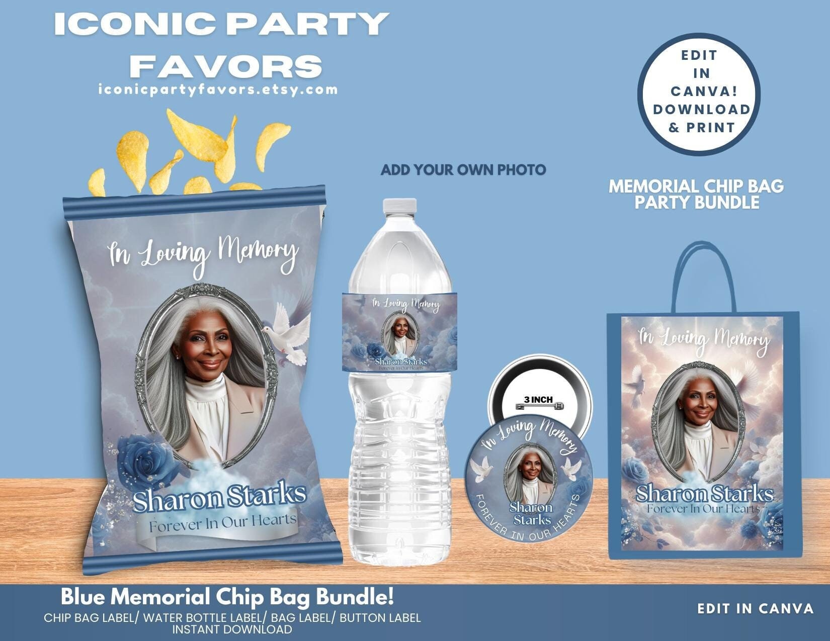Memorial Chip Bag Party Favor Bundle: Canva Templates (digital Download ...