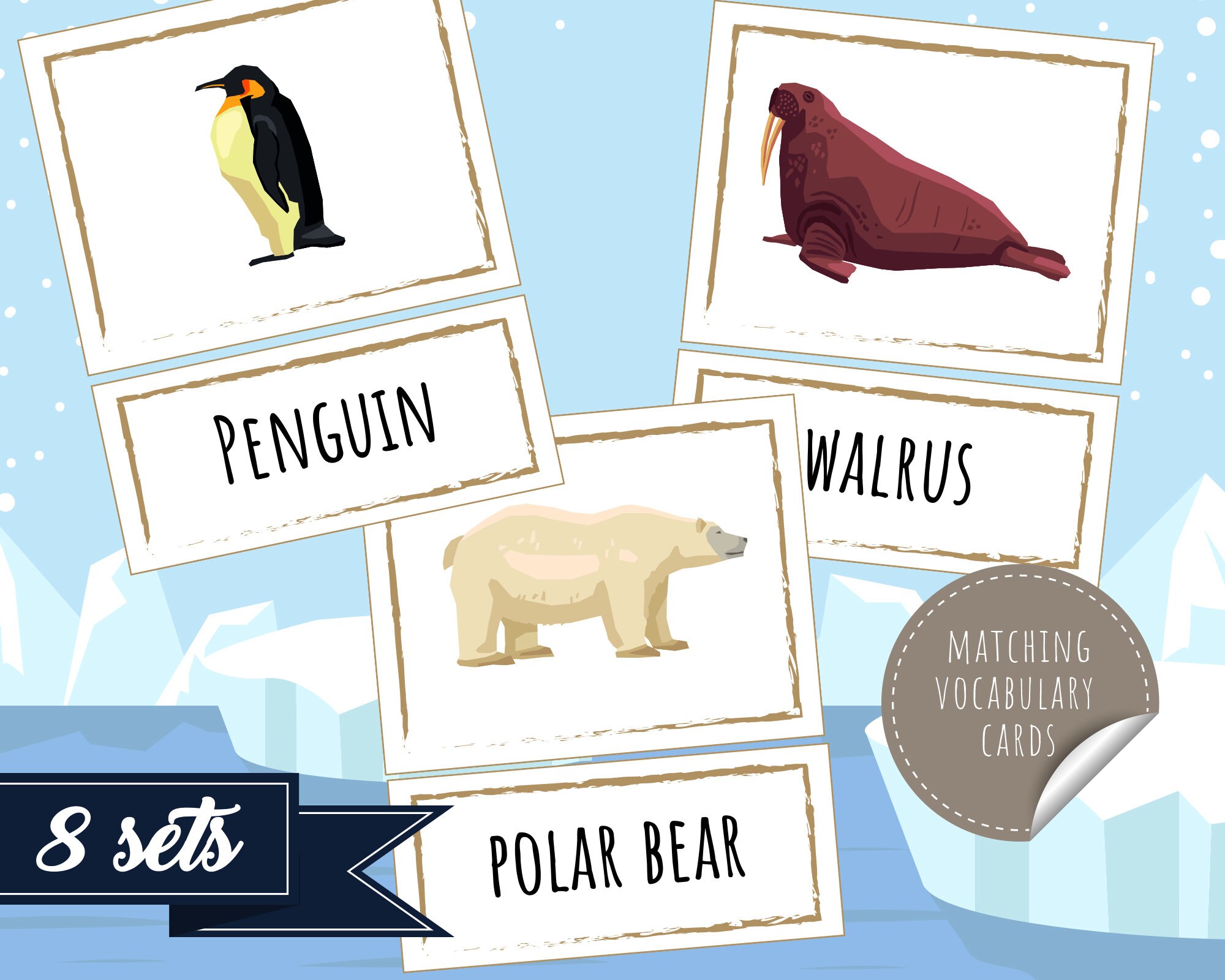 Arctic animals matching shadow cards printable with | Etsy