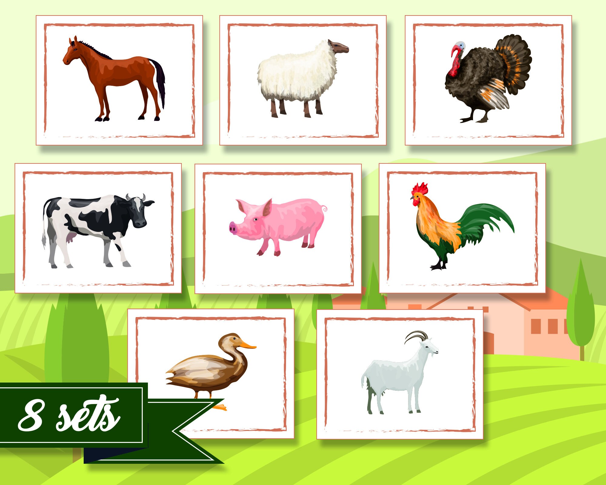 Farm animals shadow matching cards printable. | Etsy