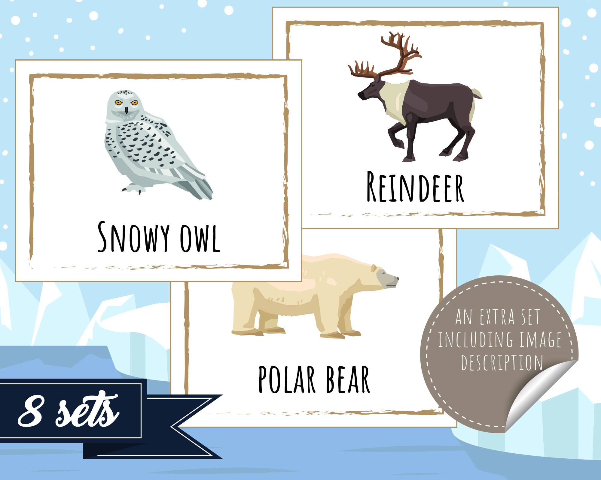 Arctic animals matching shadow cards printable with | Etsy
