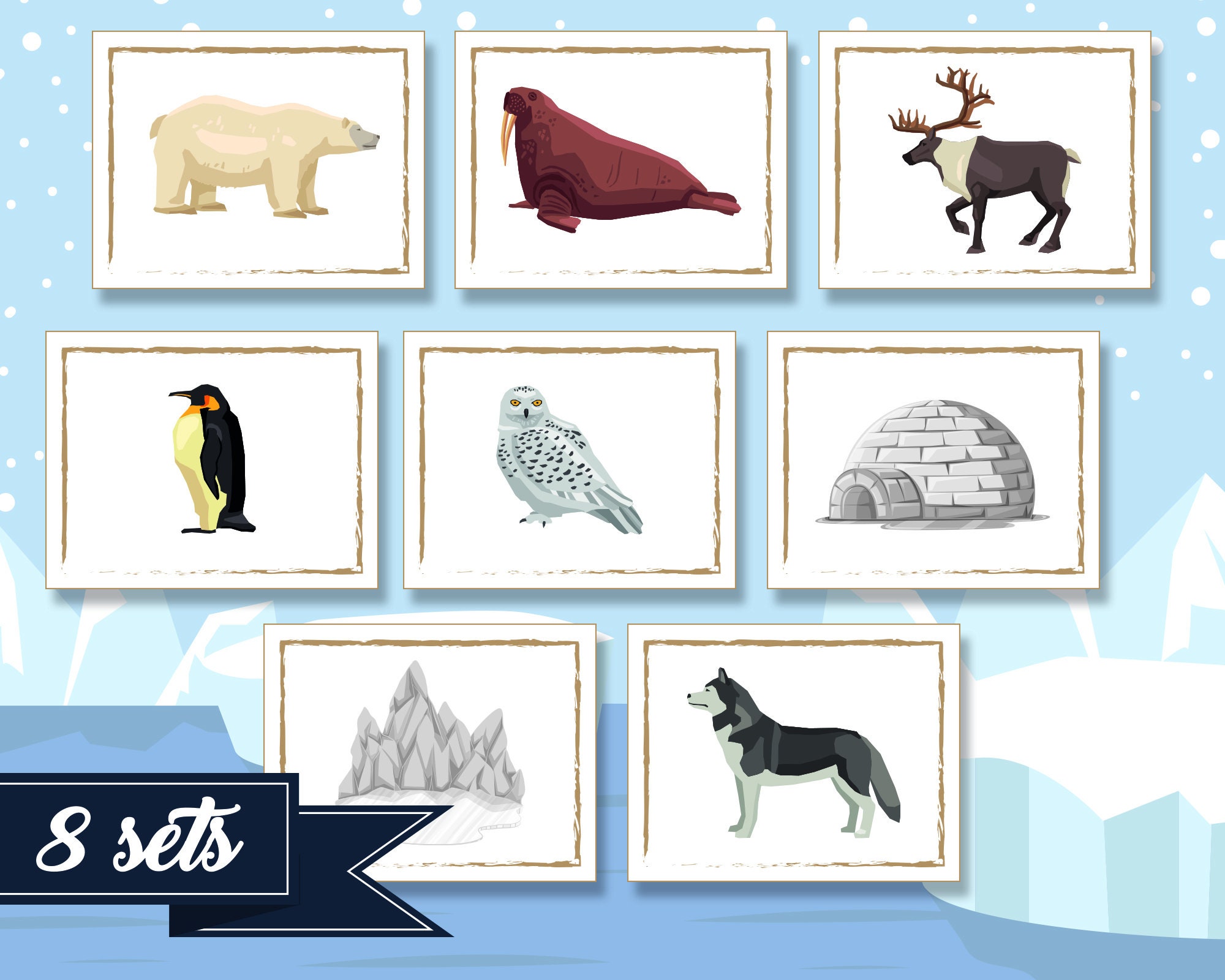 Arctic animals matching shadow cards printable with | Etsy