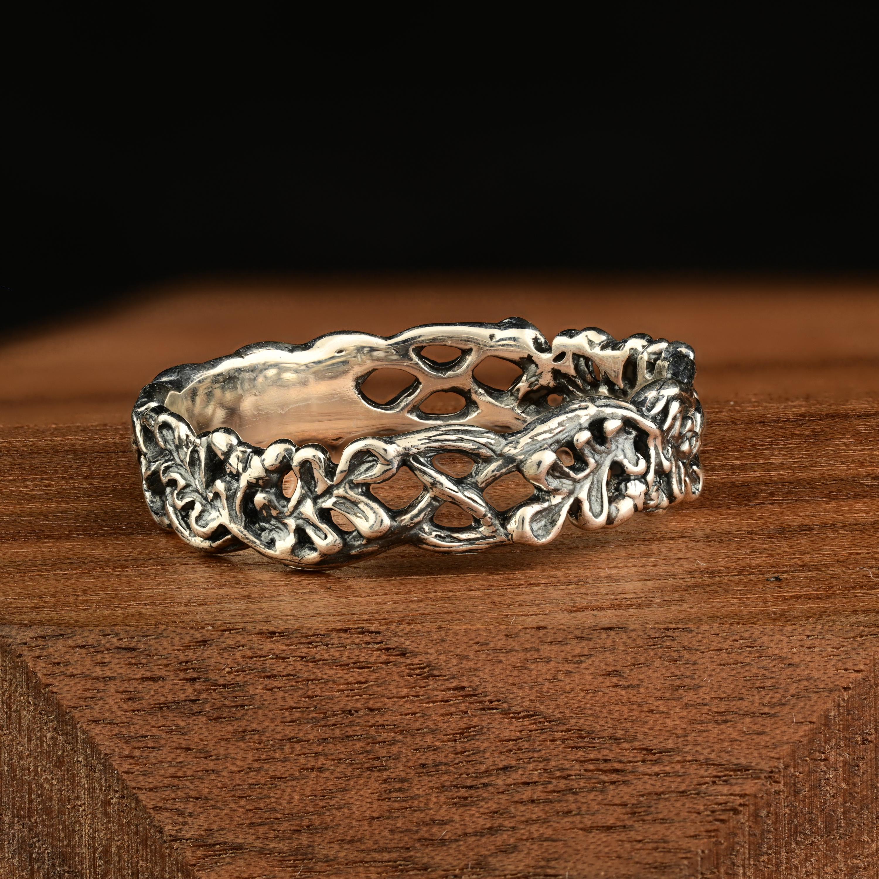 Sterling Silver Leaf Pattern Ring, Boho Nature-inspired Jewelry for ...