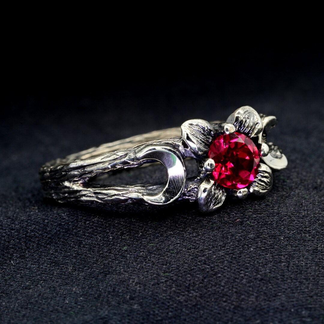 Moon Ring Sterling Silver, Ruby Ring, Ruby Jewelry, Engagement Ring ...
