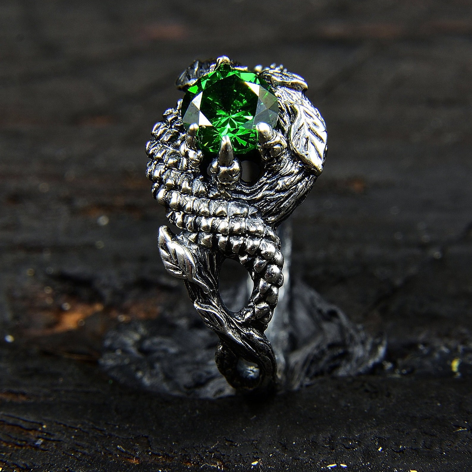 Green Dragon Ring, Emerald Engagement Ring, Nature Inspired Engagement ...